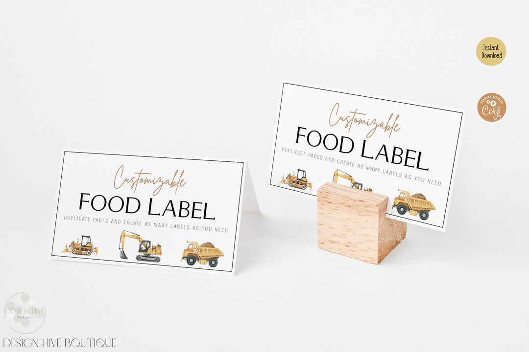 Editable Construction Birthday Food Label Template, Minimalist Can You ...