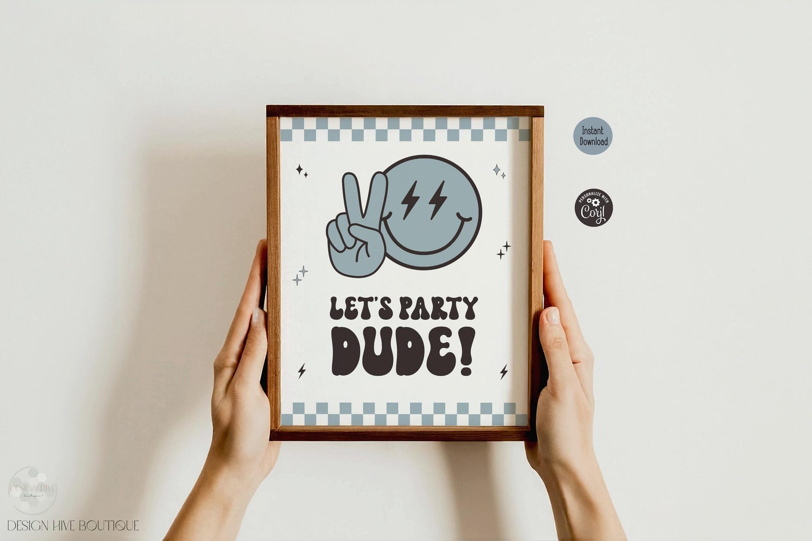 Smiley Face Table Signs | Editable Retro Blue One Happy Dude Birthday ...