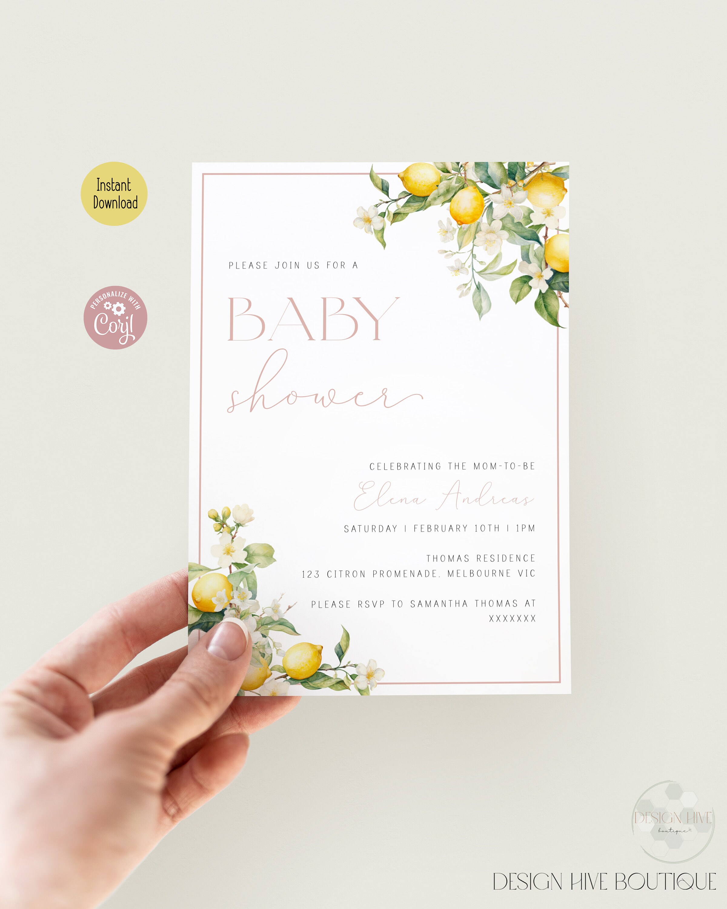 Editable Lemon Baby Shower Invitation, Minimalist Citrus Baby Brunch ...