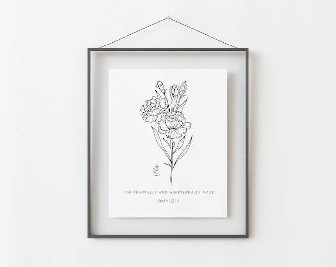 Christian January Birth Month Flower Print, CUSTOM Name, Modern ...