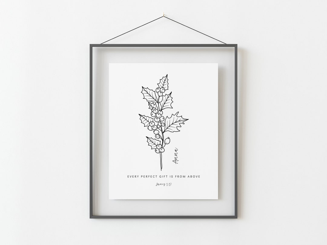 Christian December Birth Month Flower Print, CUSTOM Name, Modern ...