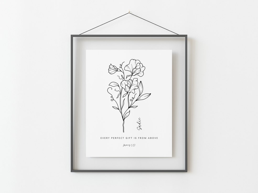 Christian April Birth Month Flower Print, CUSTOM Name, Modern Scripture ...