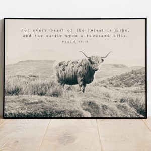 Christian Wall Art, Psalms 50 10 KJV, Highland Cow, Farmhouse Decor ...