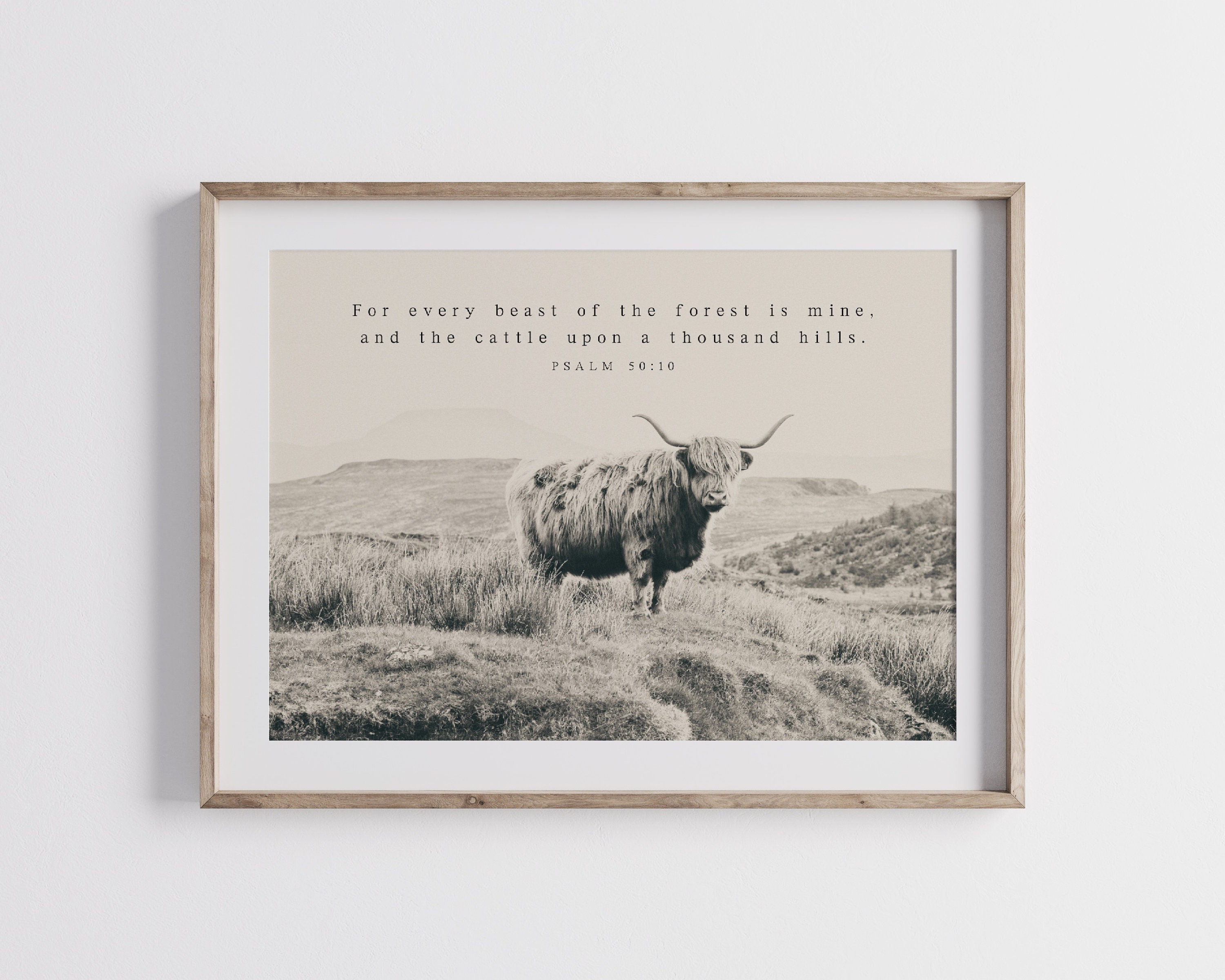 Christian Wall Art, Psalms 50 10 KJV, Highland Cow, Farmhouse Decor ...