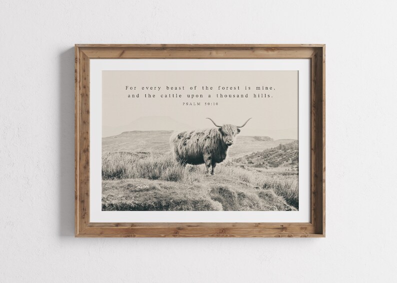 Christian Wall Art, Psalms 50 10 KJV, Highland Cow, Farmhouse Decor ...