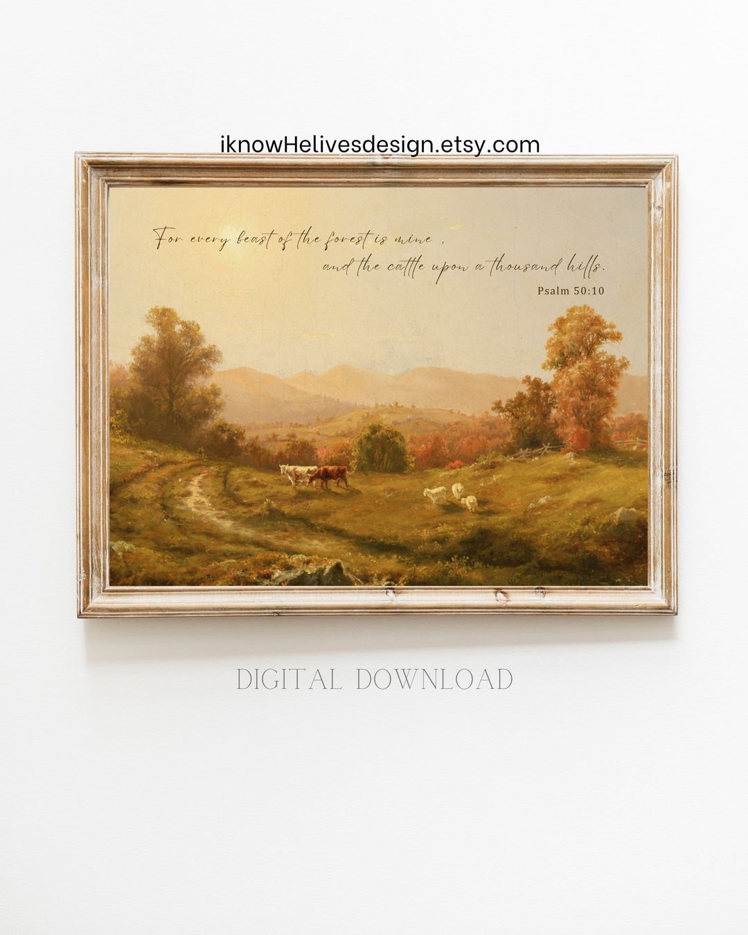 Cattle Psalms 50:10 KJV Christian Wall Art Farm Scripture Print Bible ...