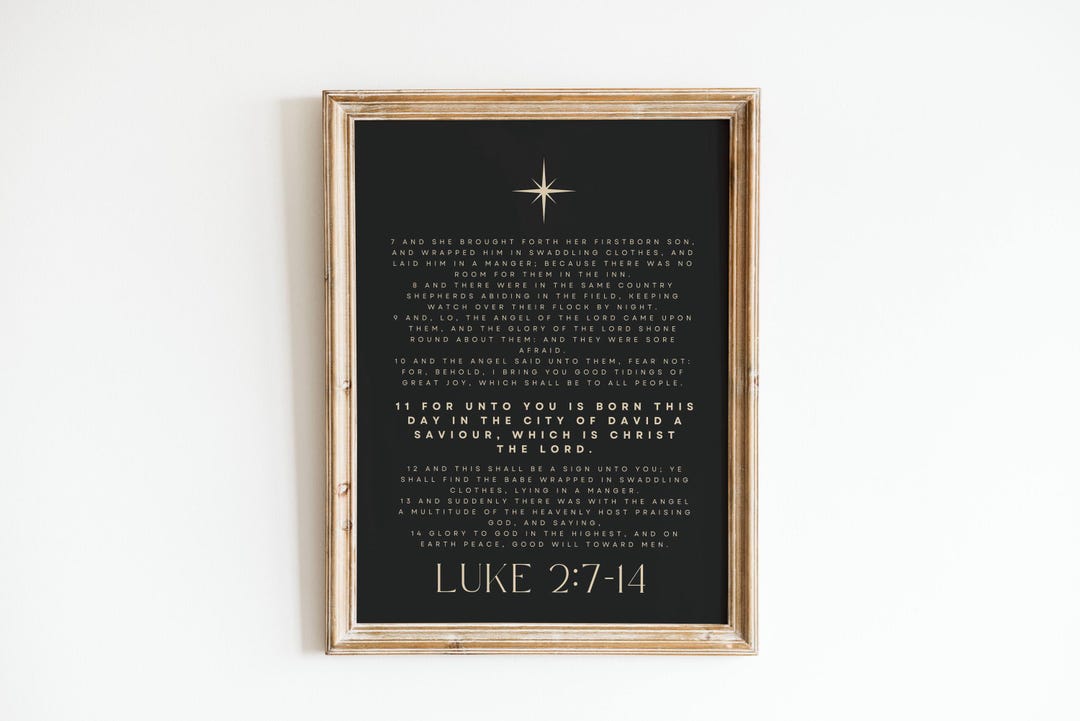 Christian Christmas Print, Savior is Born, Luke 2 7-14 KJV Wall Art ...