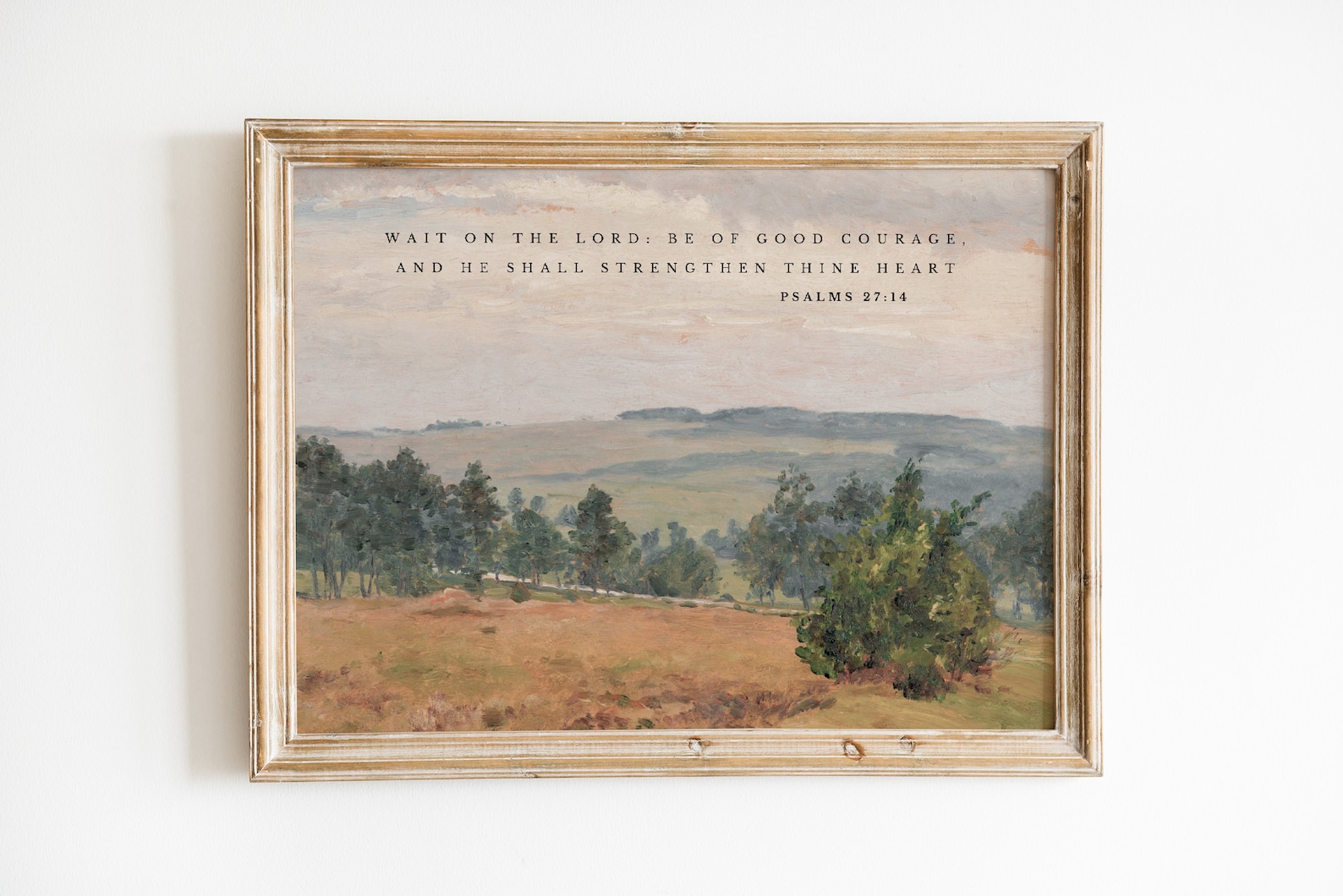 Wait on the Lord Psalm 27:14 KJV, Landscape Christian Wall Art, Antique ...