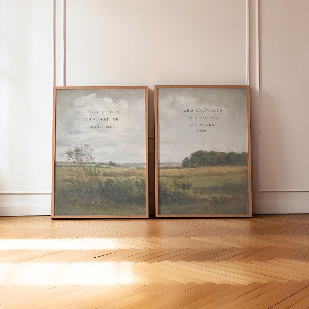 Christian Wall Art, Scripture Home Decor, Psalm 34:4 KJV, Set of Two ...
