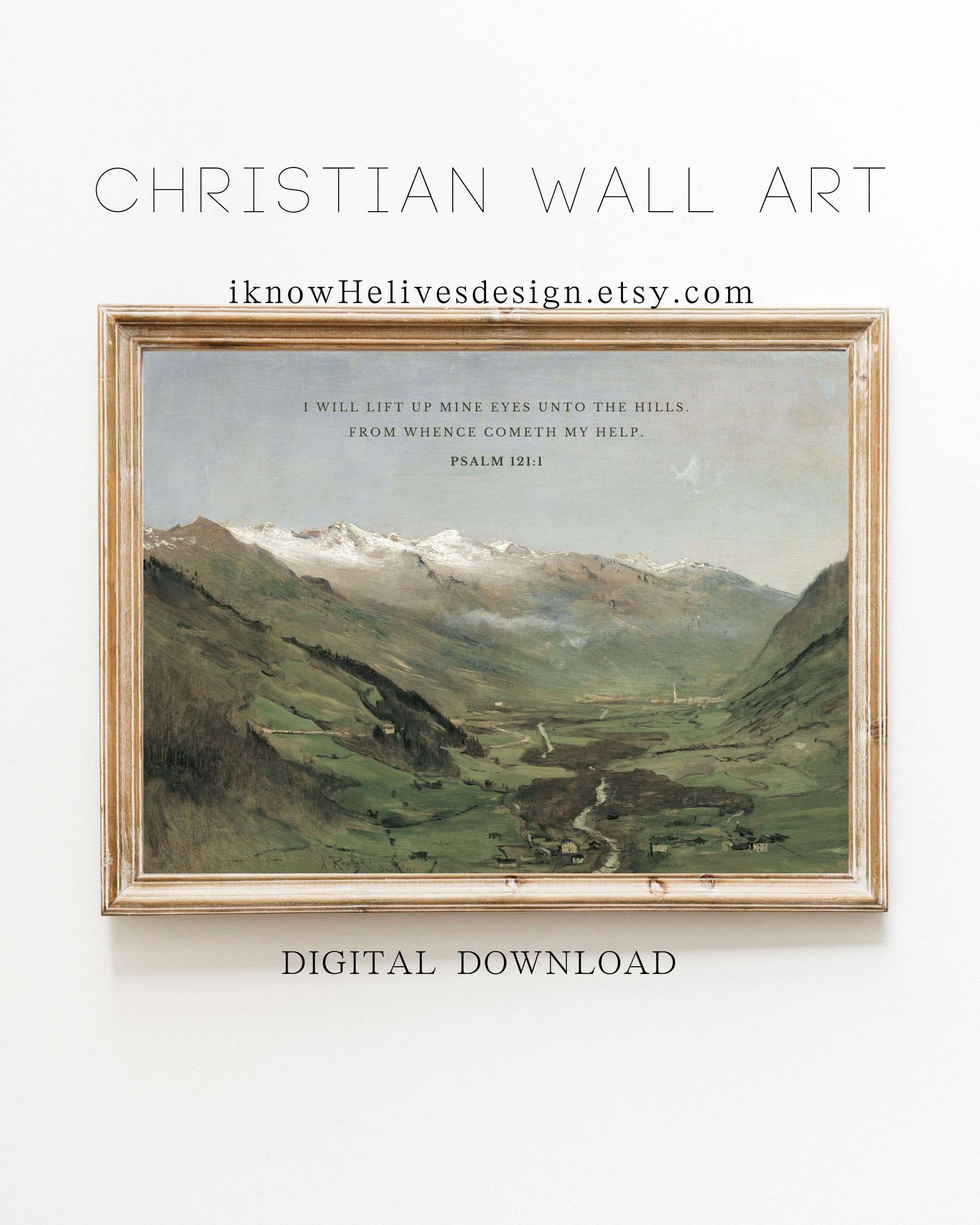 Mountain Bible Verse Art, Psalm 121:1 KJV, Landscape Christian Wall Art ...