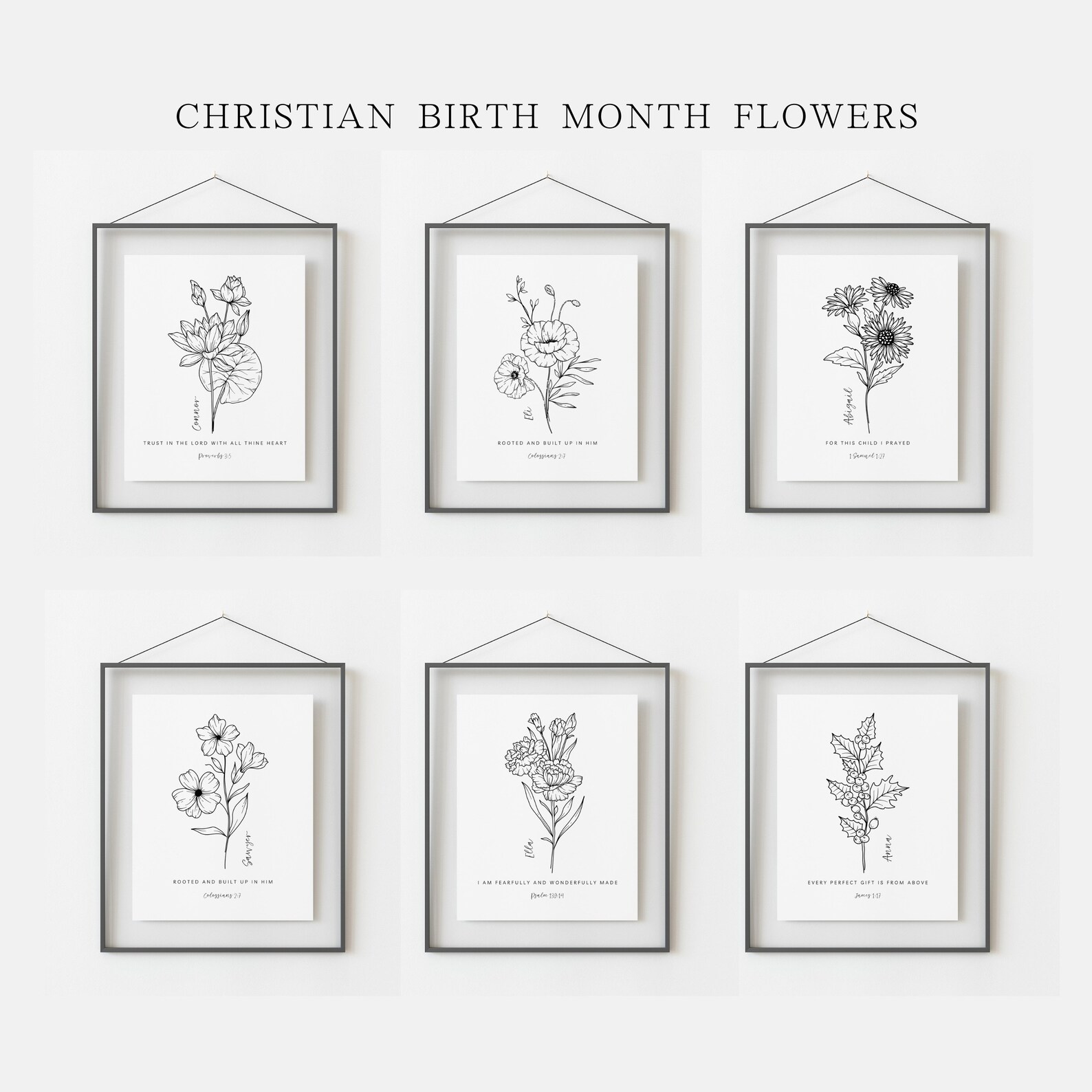 Christian October Birth Month Flower Print, CUSTOM Name, Modern ...