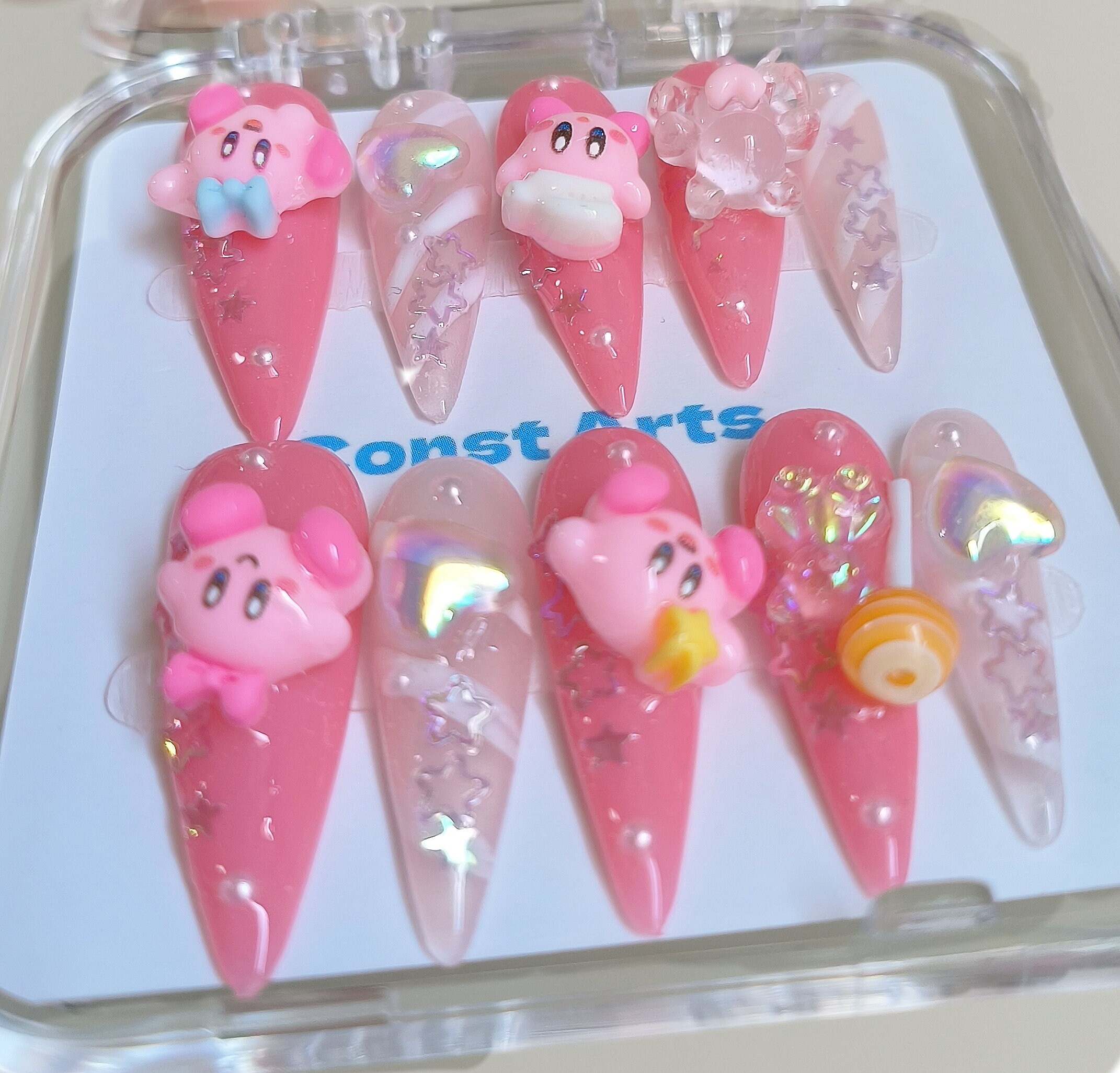 Handmade Rose Pink Kirby Lollipop Cute Press on Nails Cute Nails Luxury ...