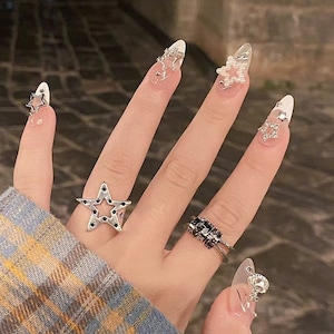 Handmade White French White Pearl Star Silver Metal Star Saturn Y2K ...