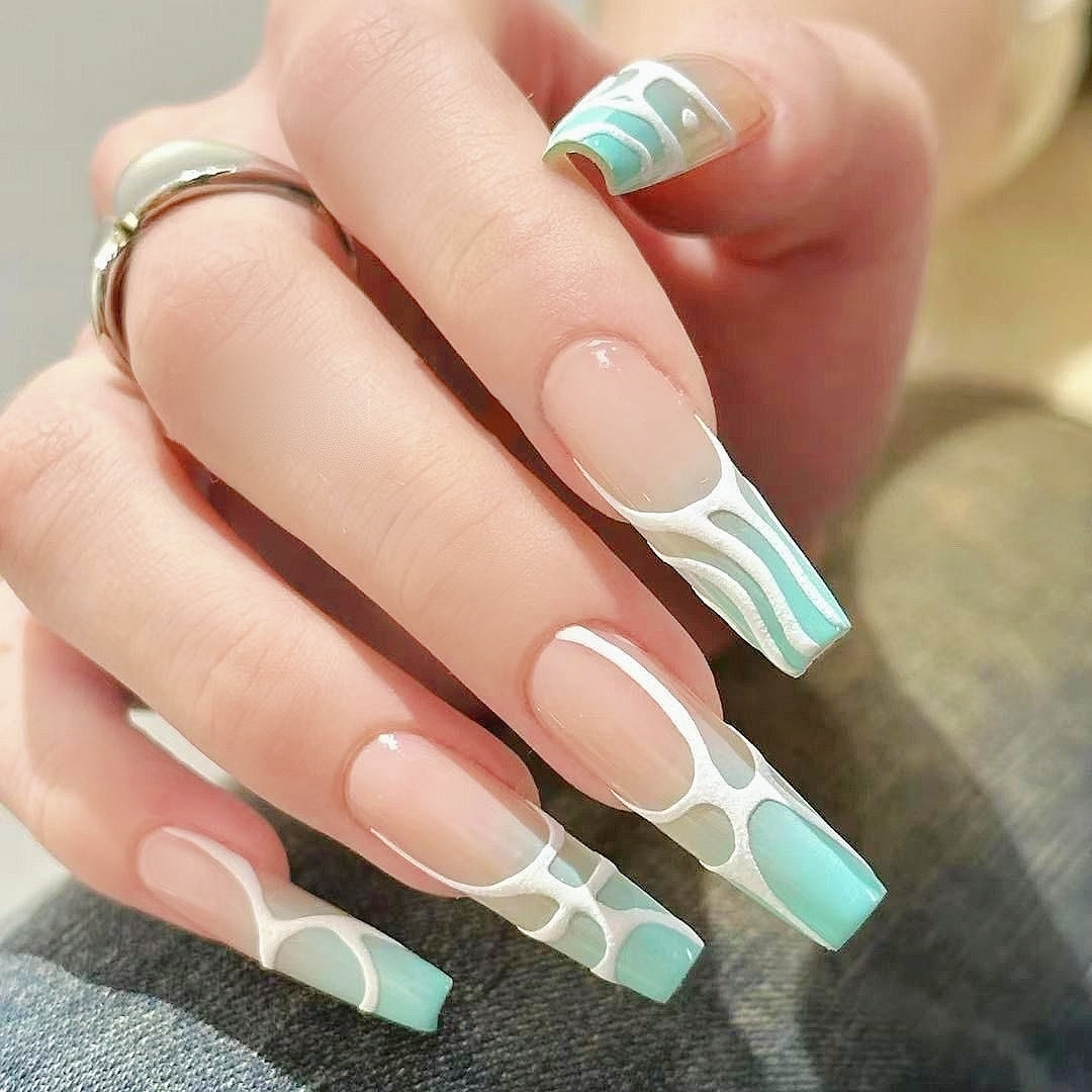 Handmade Light Mint Ombre Coffin Press on Nails: Cyberpunk Style - Etsy