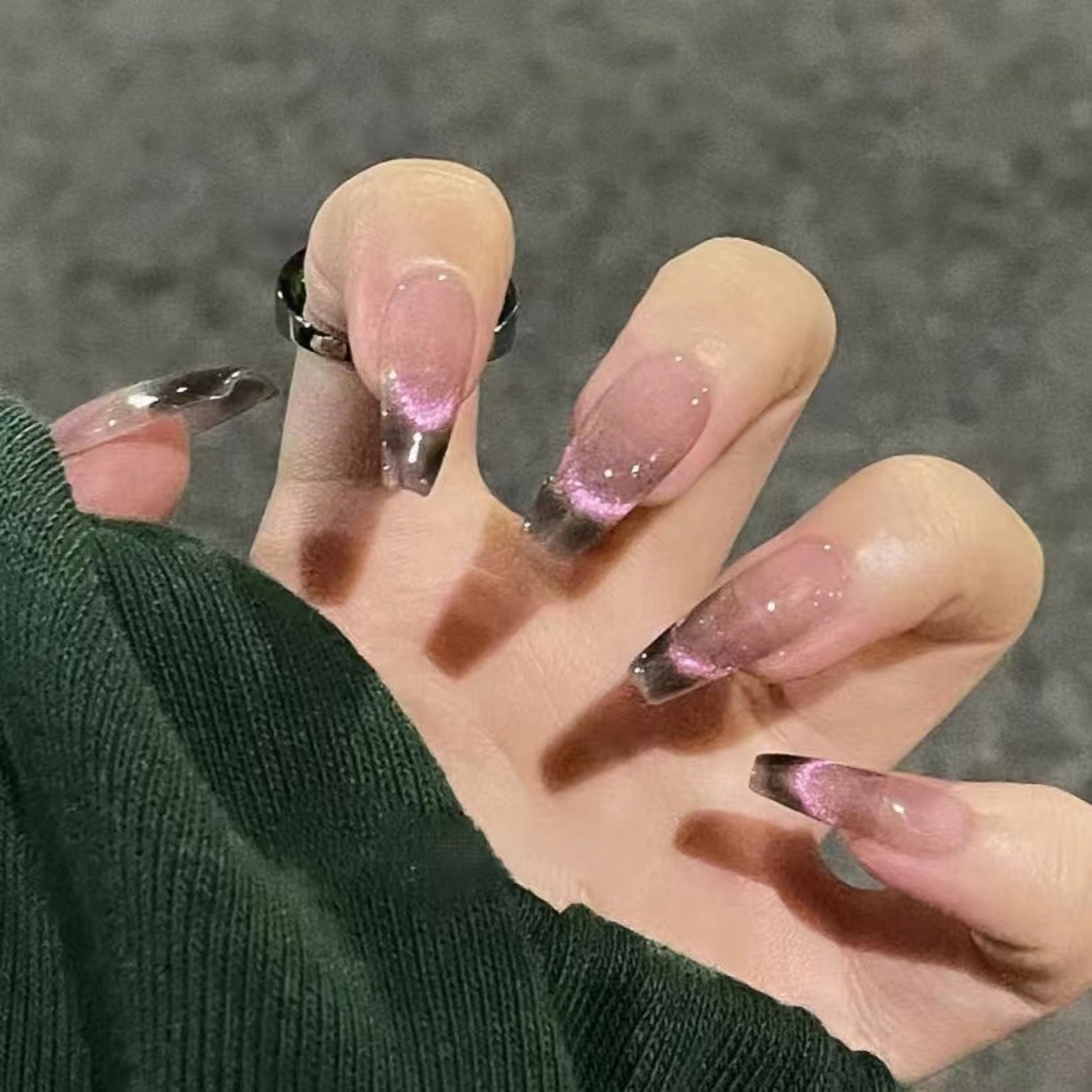 Handmade Black Pink Cat Eye Ombre Press on Nails Ombre Nails Pink Nails ...