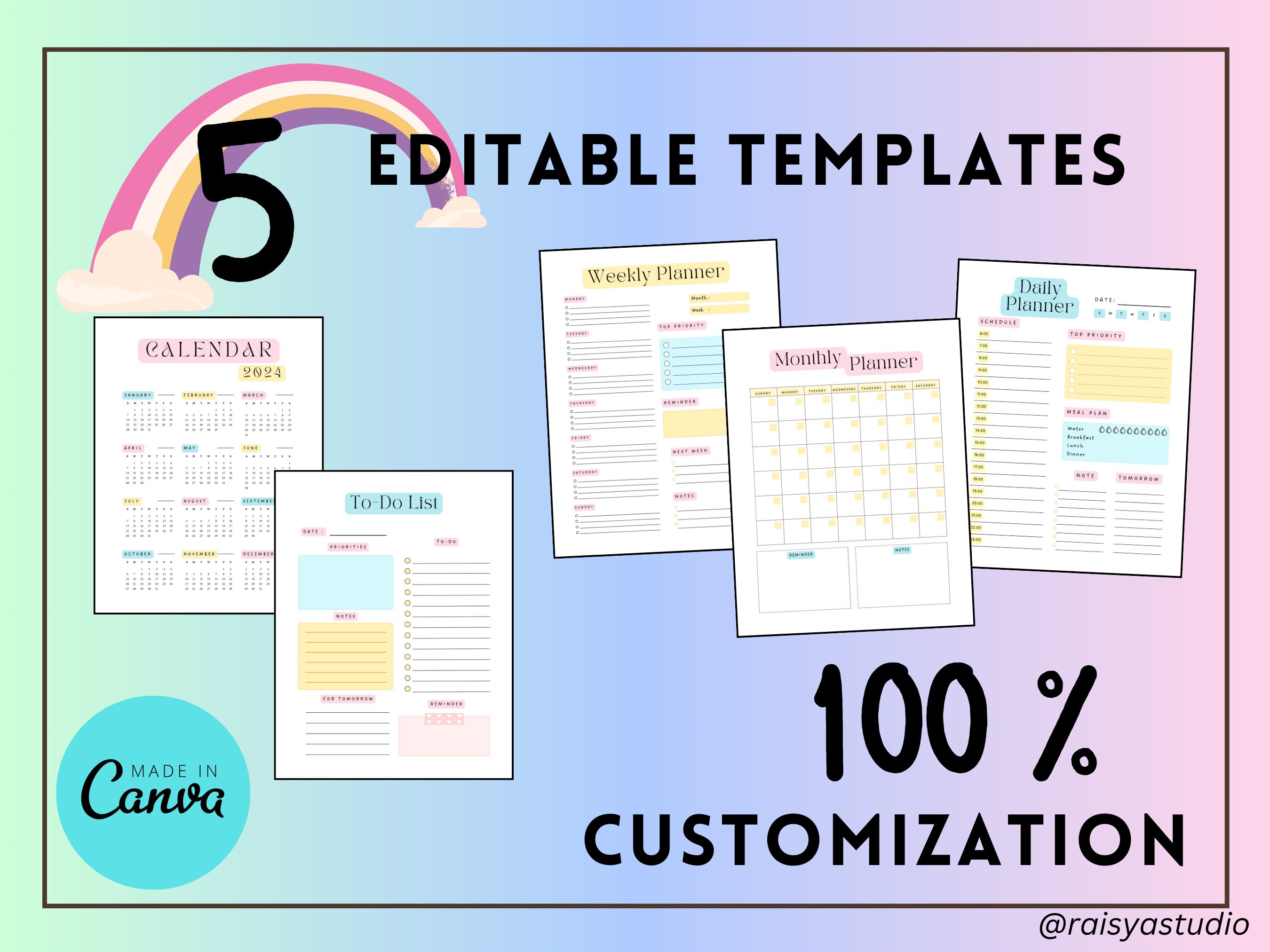 Printable Undated Planner : 2024 Calendar, Monthly, Weekly, Daily Kit ...