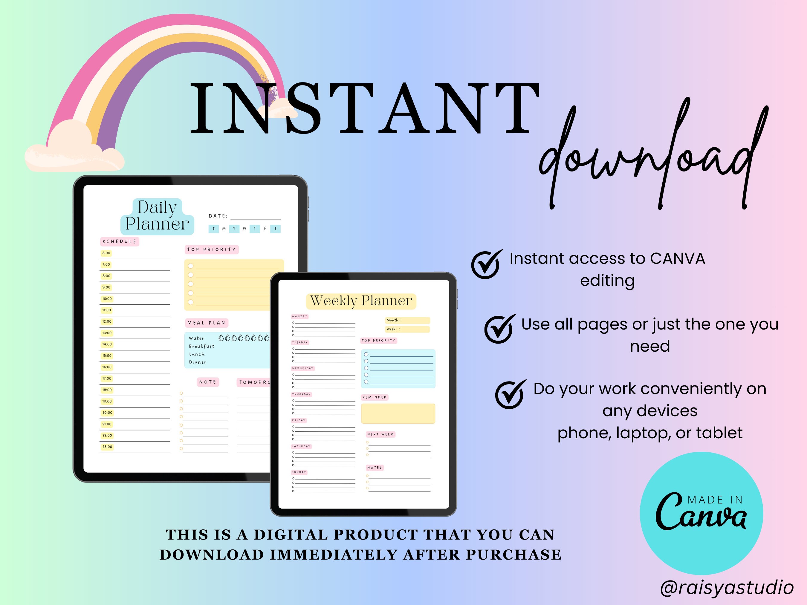 Printable Undated Planner : 2024 Calendar, Monthly, Weekly, Daily Kit ...