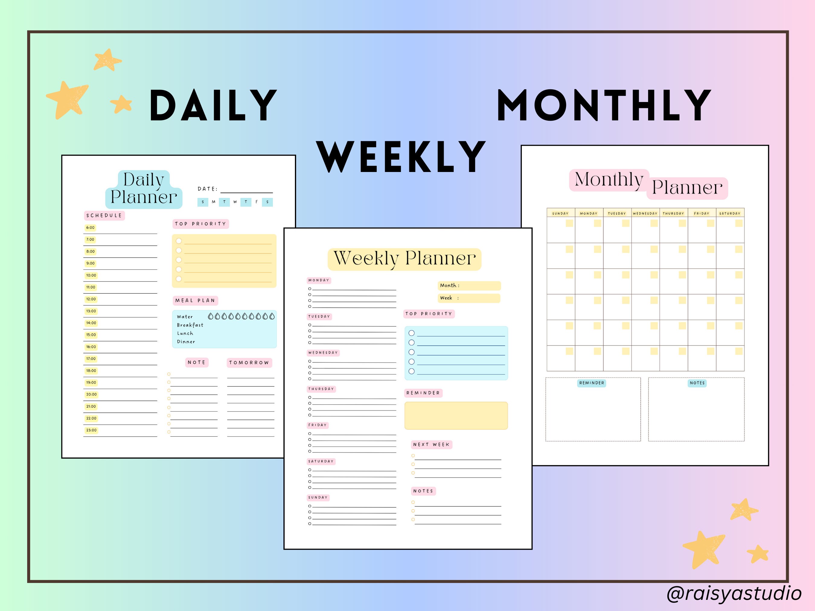 Printable Undated Planner : 2024 Calendar, Monthly, Weekly, Daily Kit ...