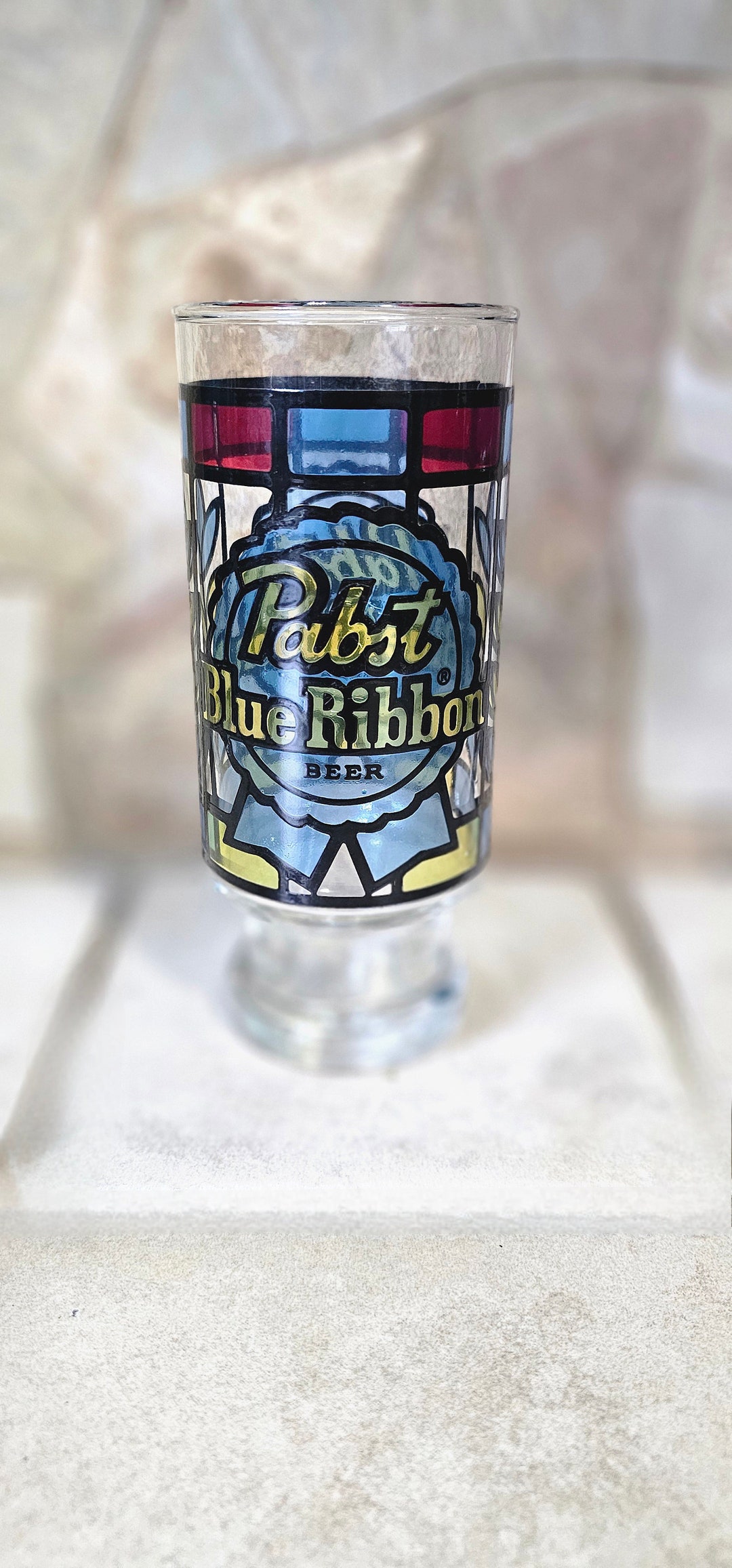 Vintage Pabst Blue Ribbon PBR Stained Glass 6.5 Pint Glass - Etsy
