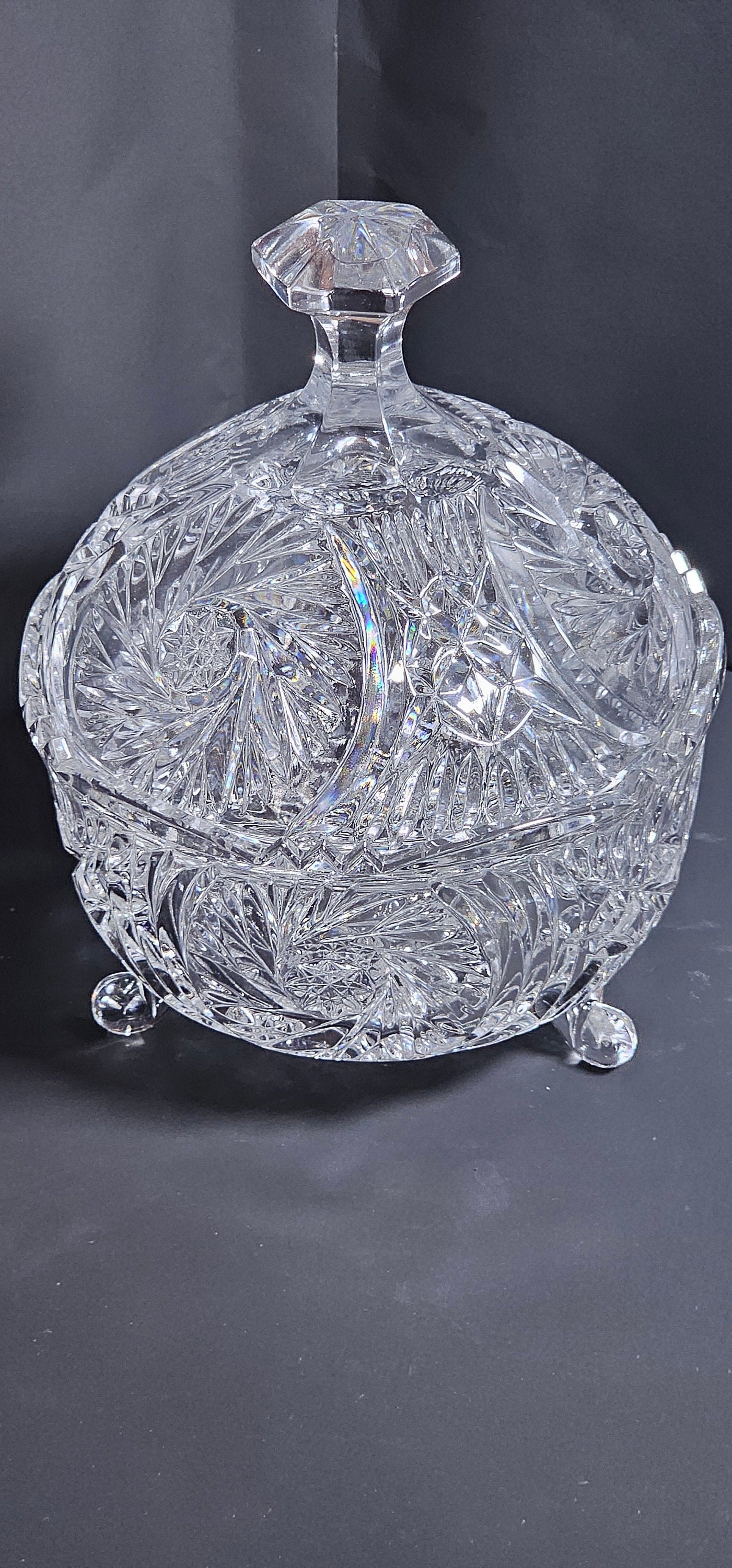 Footed and Etched Crystal Candy Dish - Etsy