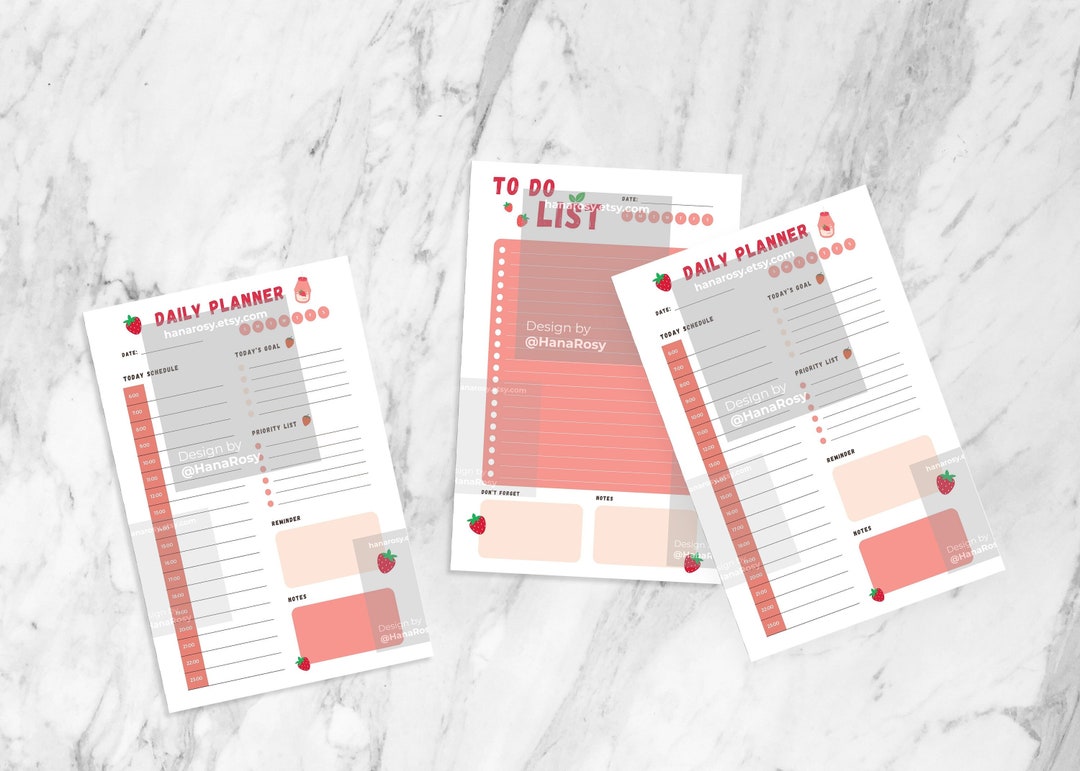 Strawberry Daily Planner, Printable Planner - Etsy