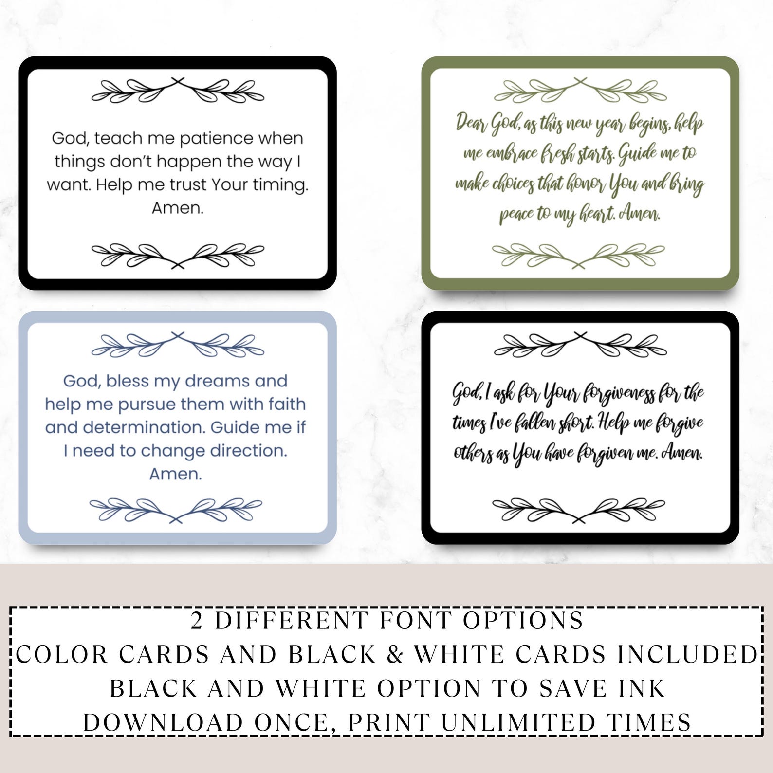 Bible Prayer Cards Printable for the New Year, Encouraging Bible ...