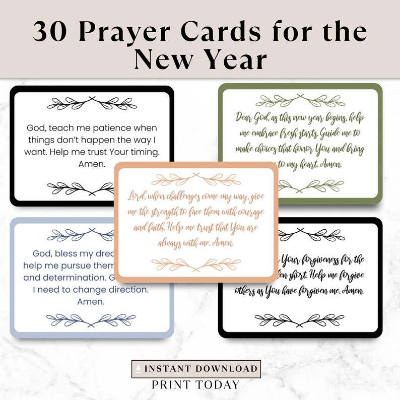 Bible Prayer Cards Printable for the New Year, Encouraging Bible ...