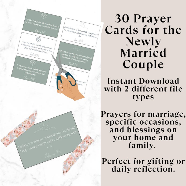 30 Printable Bible Prayer Cards for Newlyweds, Encouraging Scripture ...