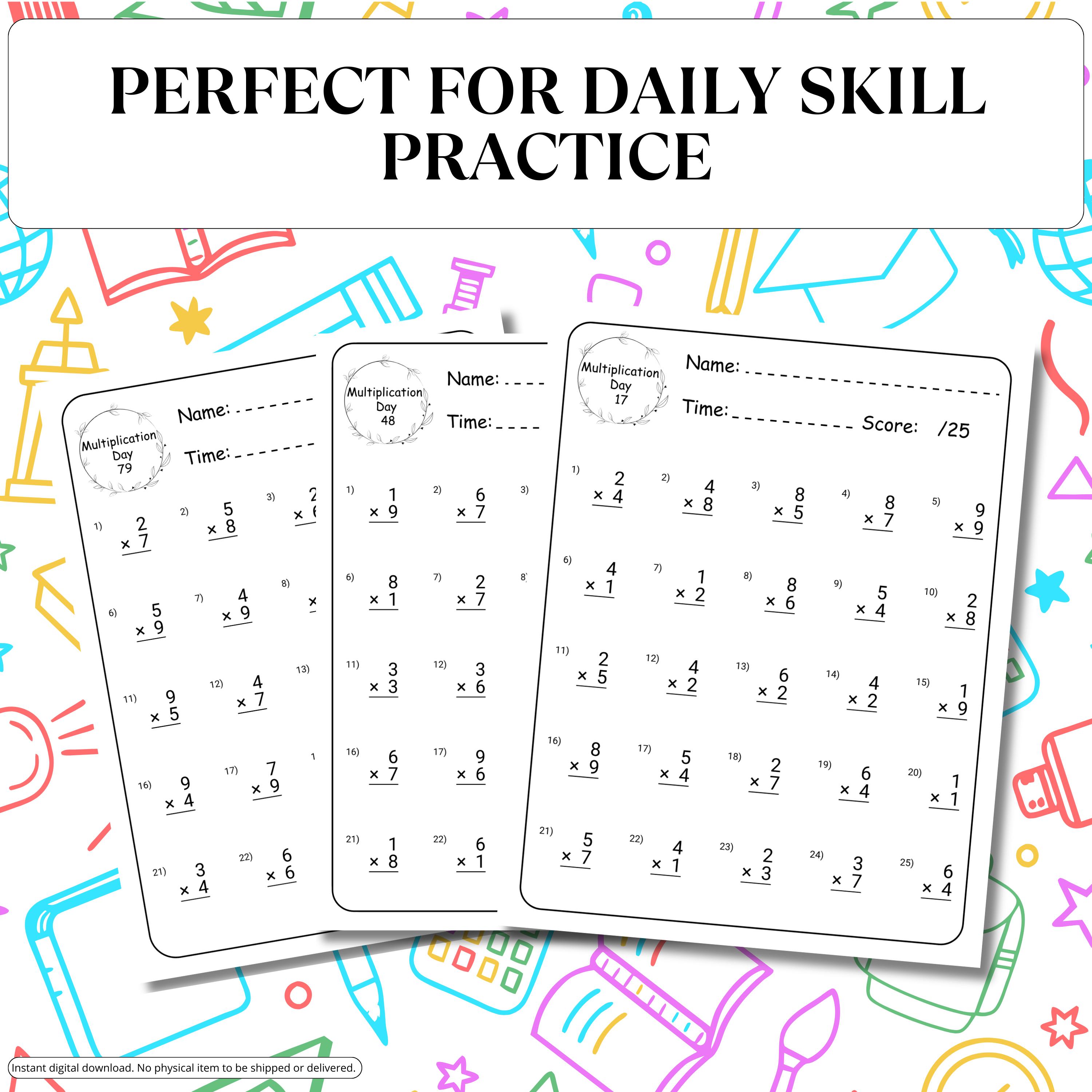 100 Days of Math Multiplication Worksheets Printables, Single Digit ...