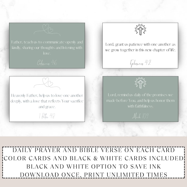 30 Printable Bible Prayer Cards for Newlyweds, Encouraging Scripture ...