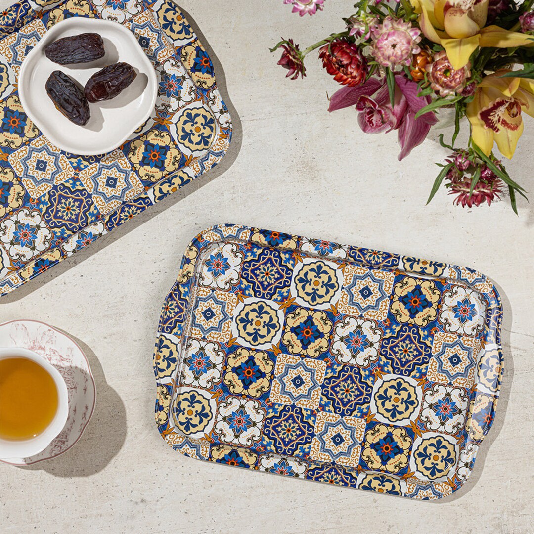 Set of 2 Vibrant Metal Turkish Trays Perfect for Housewarming Handmade ...