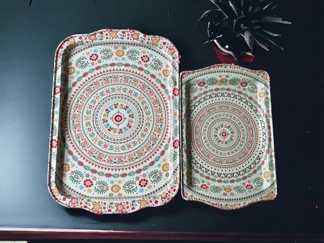 Two Vibrant Metal Turkish Trays Perfect for Housewarming Handmade in ...