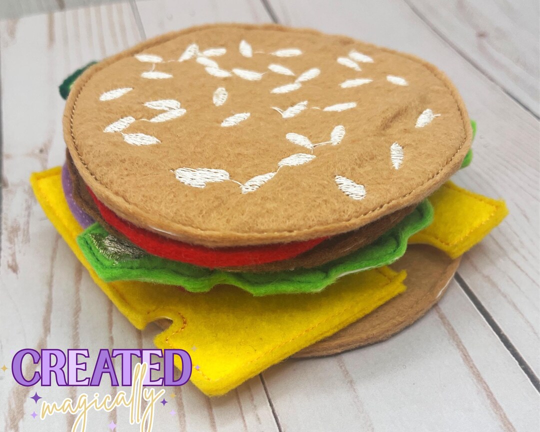 Felt Burger Play Food Set – Pretend Play Kit W/ Menu, Receipt & Ids ...