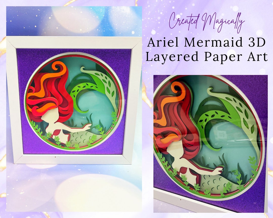 Mermaid 3D Shadowbox | Interchangeable | Paper Cut Artwork | Beach ...