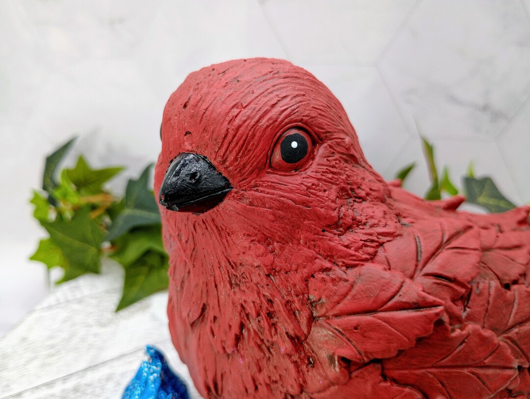 Red Concrete Bird , Bird Figurine , Hand Painted , Gift for Bird Lover ...