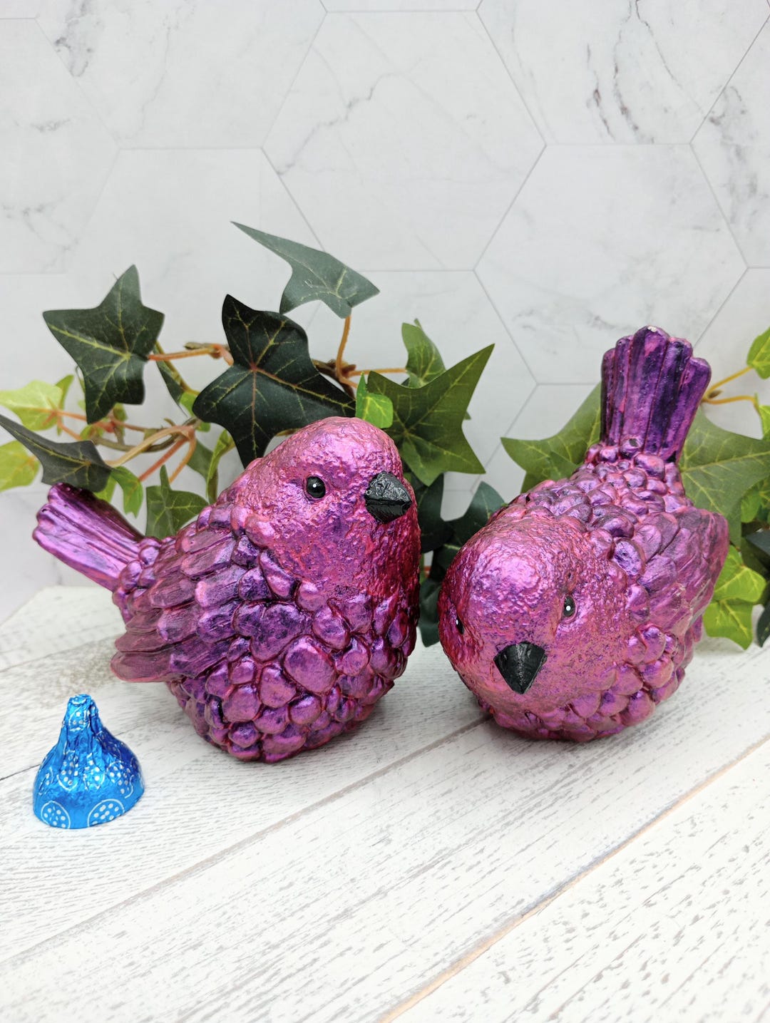 Concrete Bird Pair Iridescent Magenta Collectable Bird Figurines ...