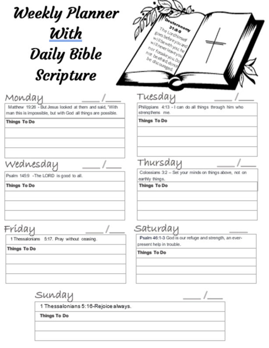 Weekly Planner, Daily Bible Scripture Reading. Printable - Etsy