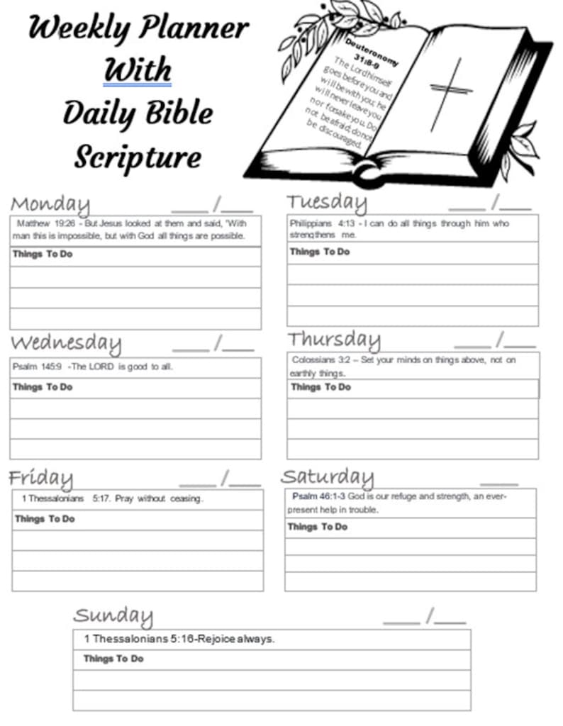 Weekly Planner, Daily Bible Scripture Reading. Printable - Etsy