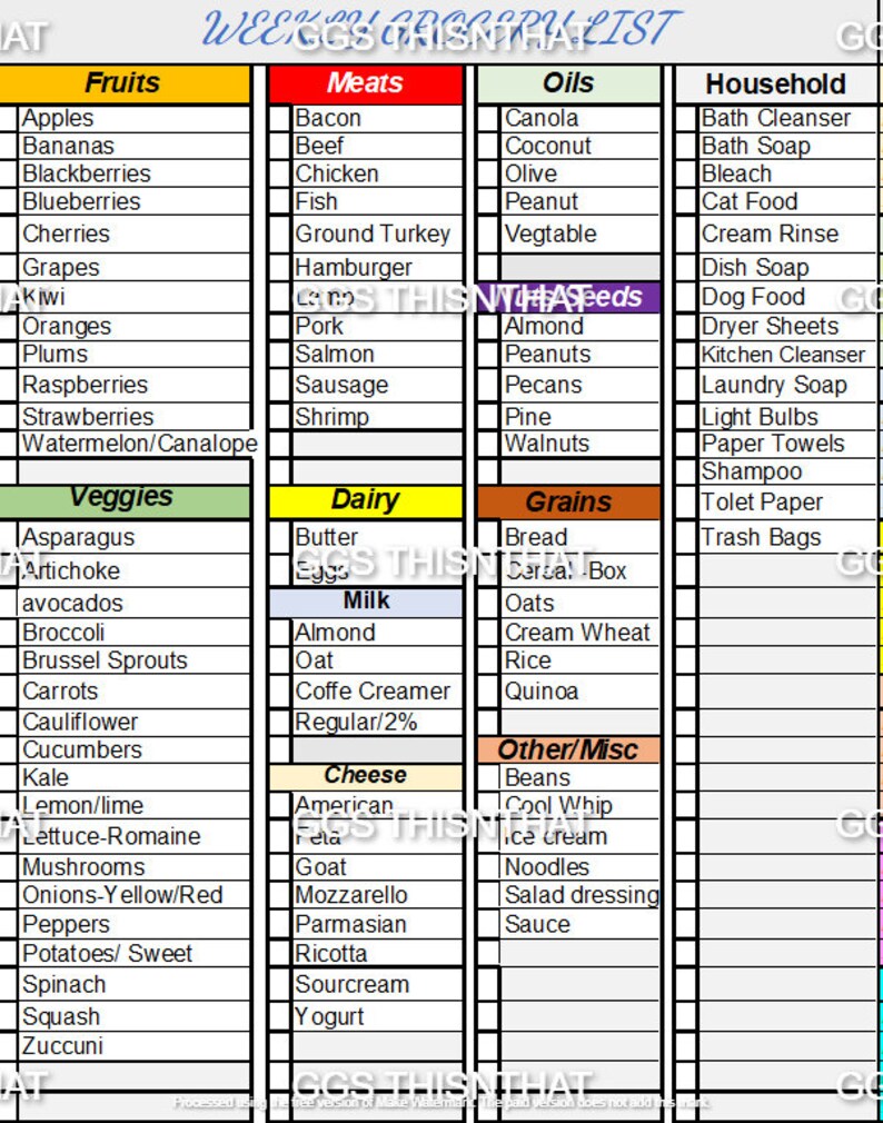 Grocery List, Weekly Meal Planner, Instant Download, Printable Planner ...
