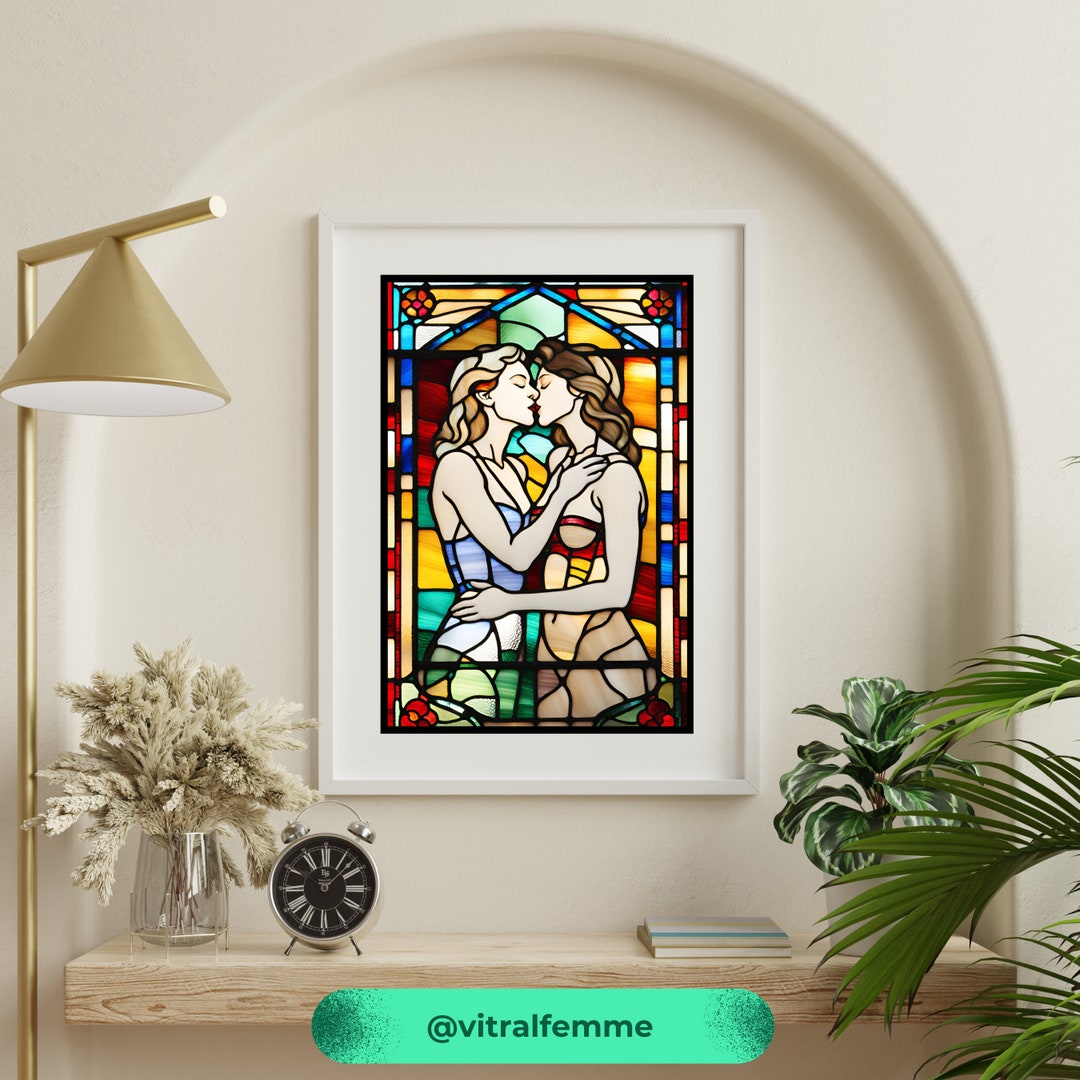 Stained Glass Window With Kiss Between Women for Wall Decor - Etsy
