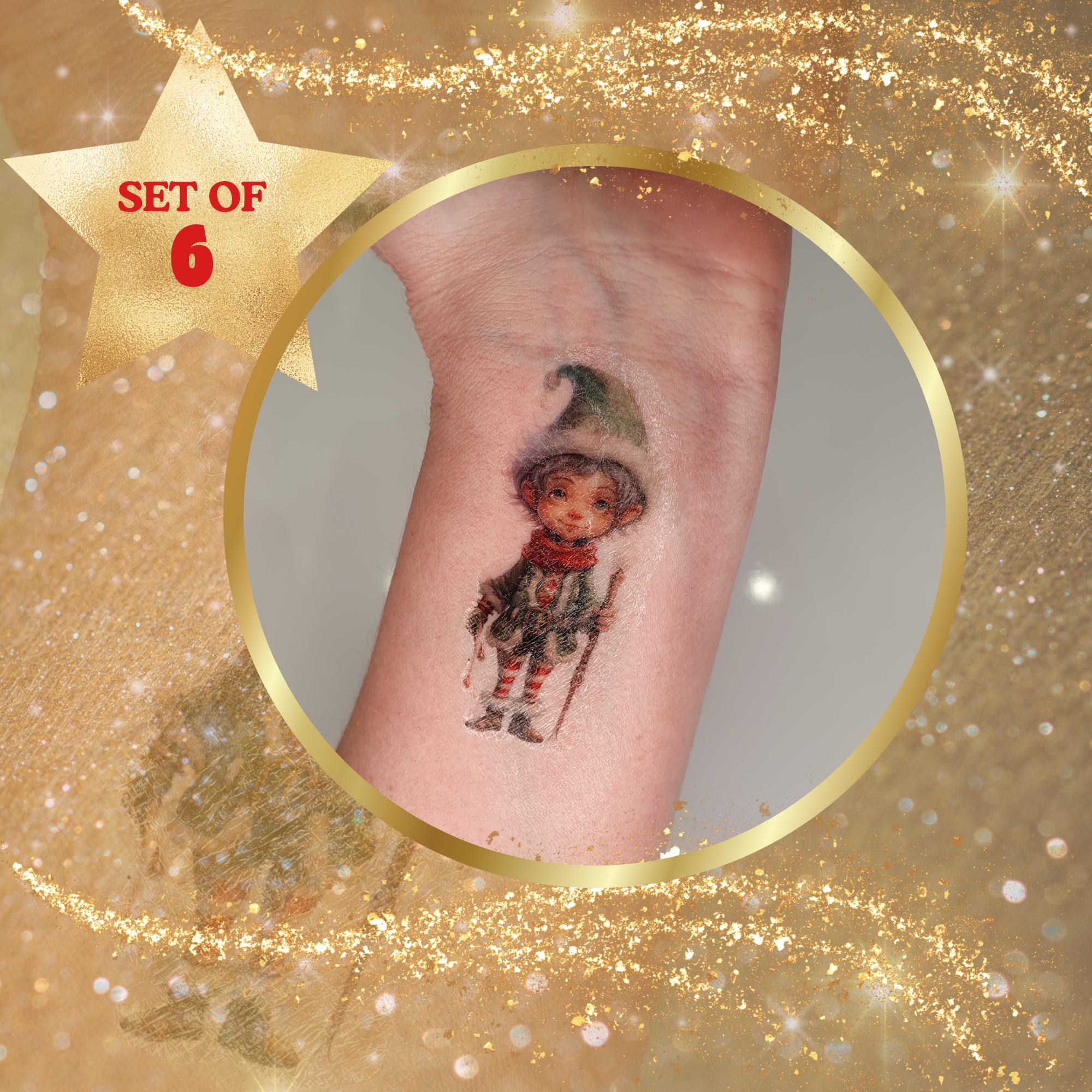 Christmas Elf Tattoos Christmas Elf Glitter Tattoo Stencil Temporary
