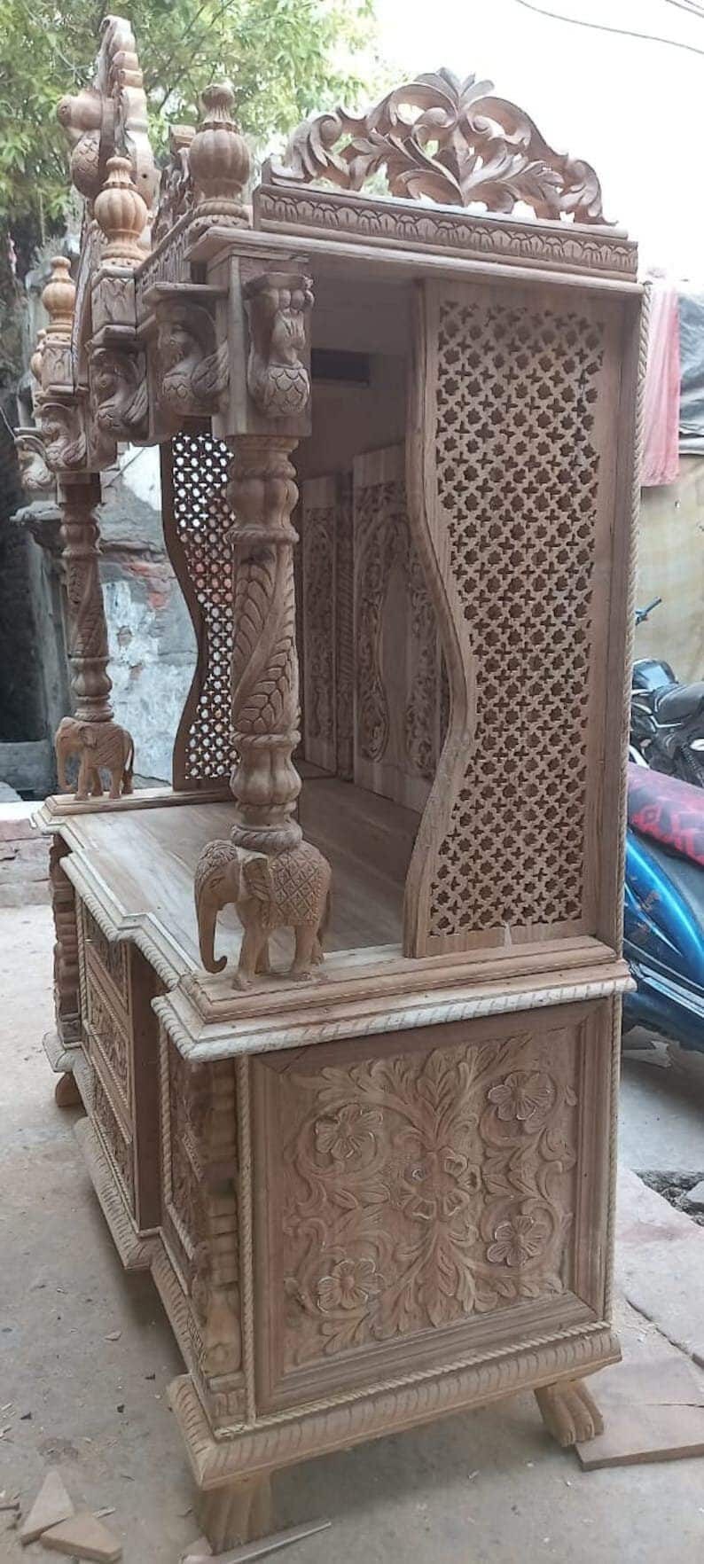 72'' Large Hand Carved Solid Teak Wood Heavy Hand Carved With Door ...