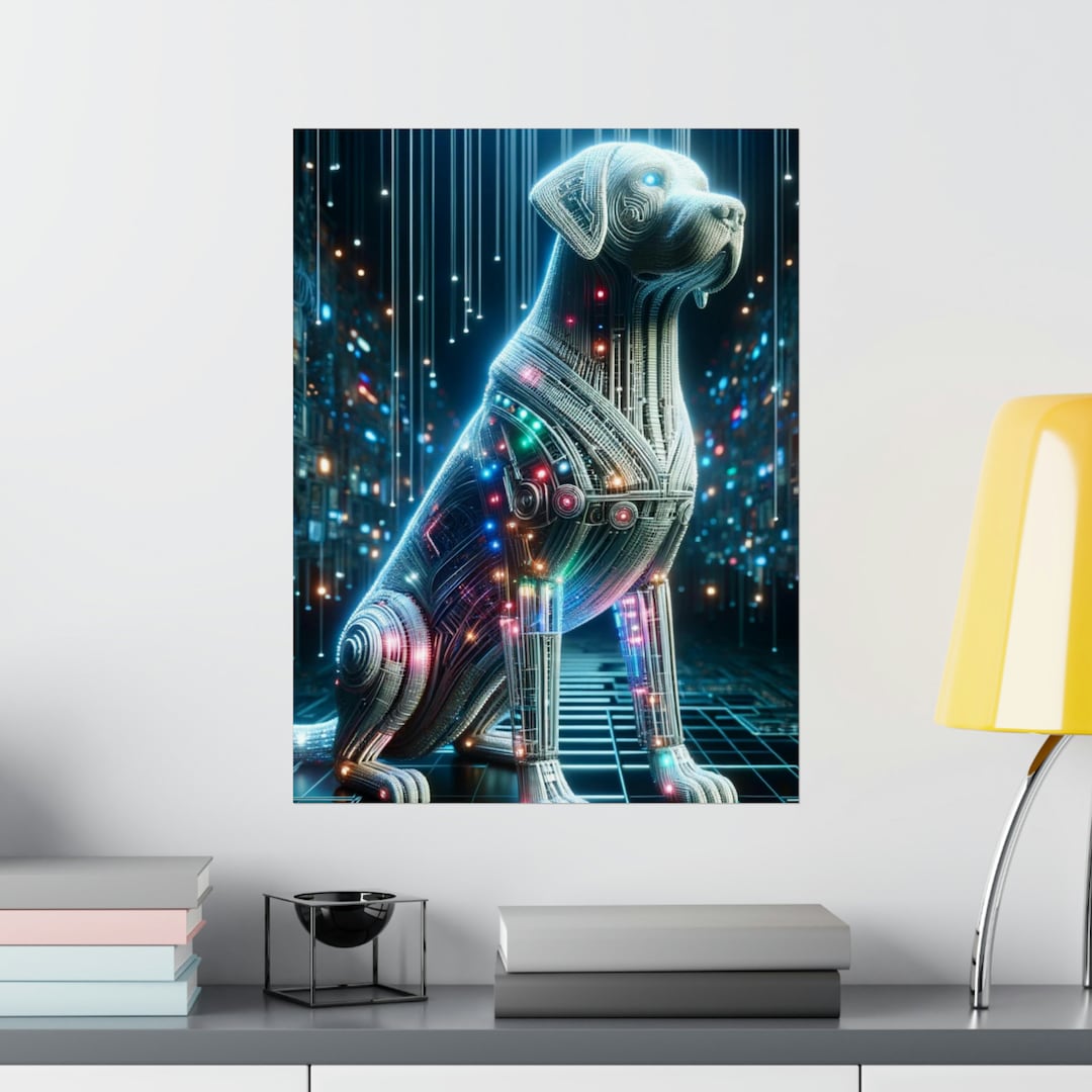 Cybernetic Dog Art, Futuristic Canine Design, Digital Tech Pet, Neon ...
