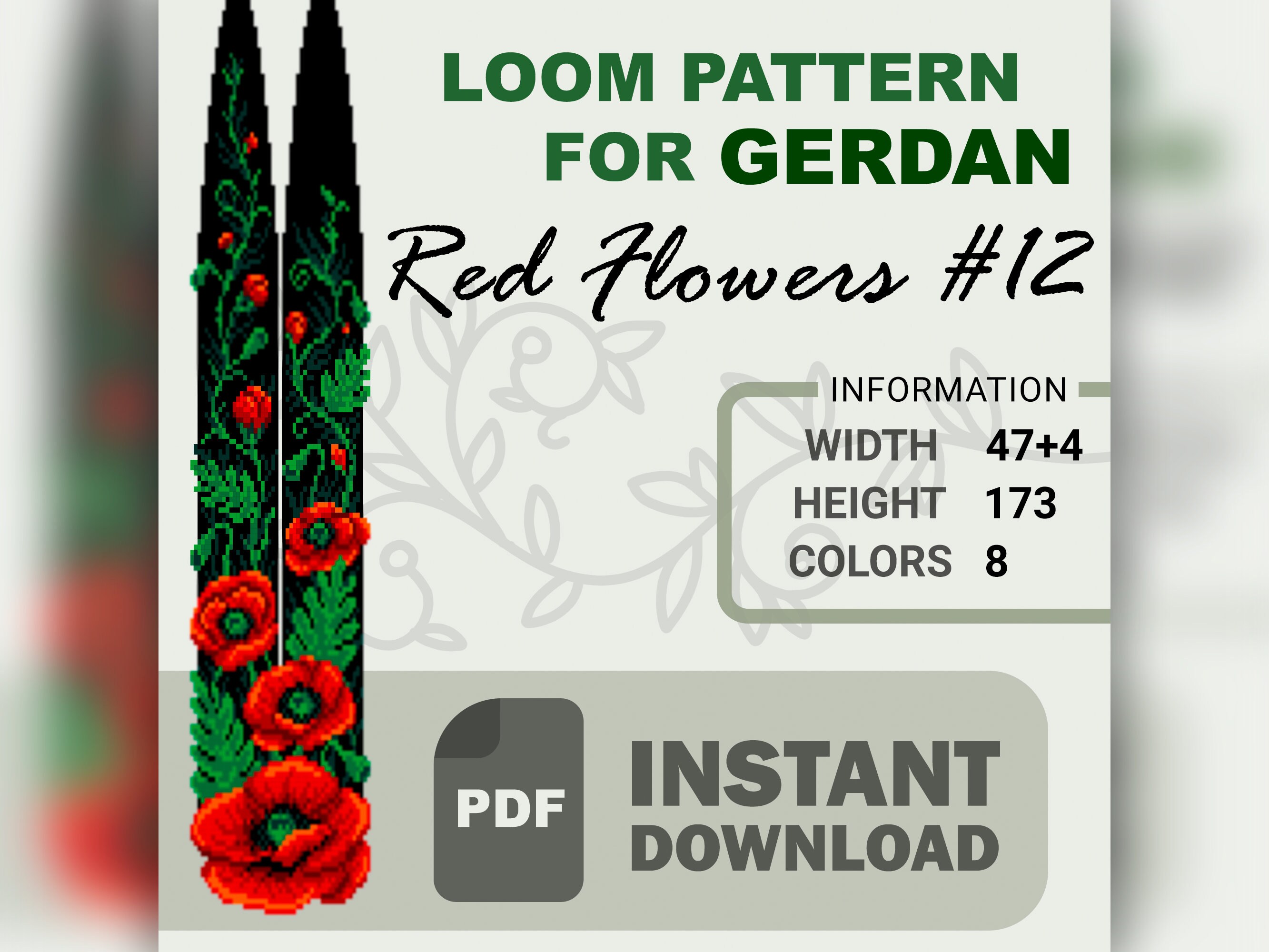 PDF Pattern of Gerdan red Flowers 12, Pattern for Gerdan, Template for Beaded Necklace, Floral ...