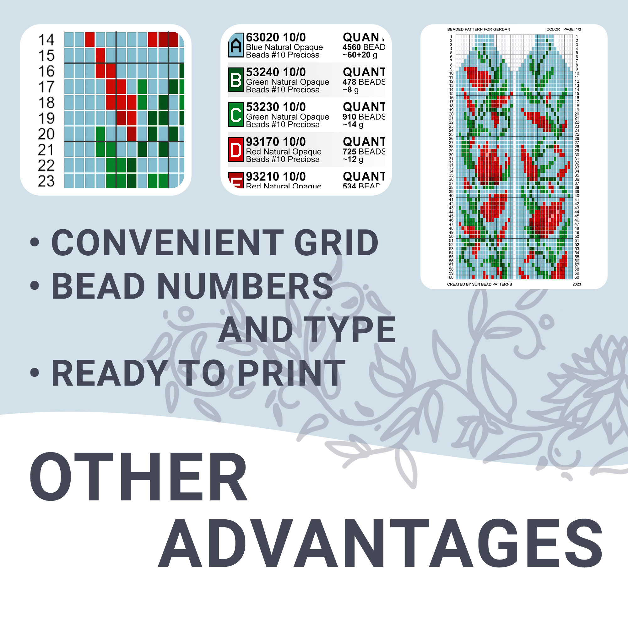 PDF Diagram of a Necklace Made of Gerdan Beads, Floral Pattern With ...