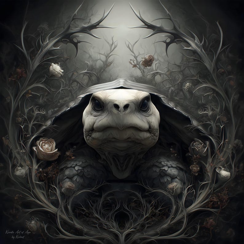 Turtle – Mystical Fantasy Animal Portrait With Dark Forest Tendrils ...