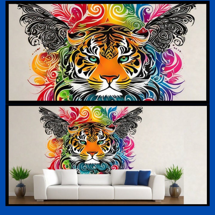 Colorful Tiger Print Tattoo Style Art Tiger Face Design Printable Wall ...