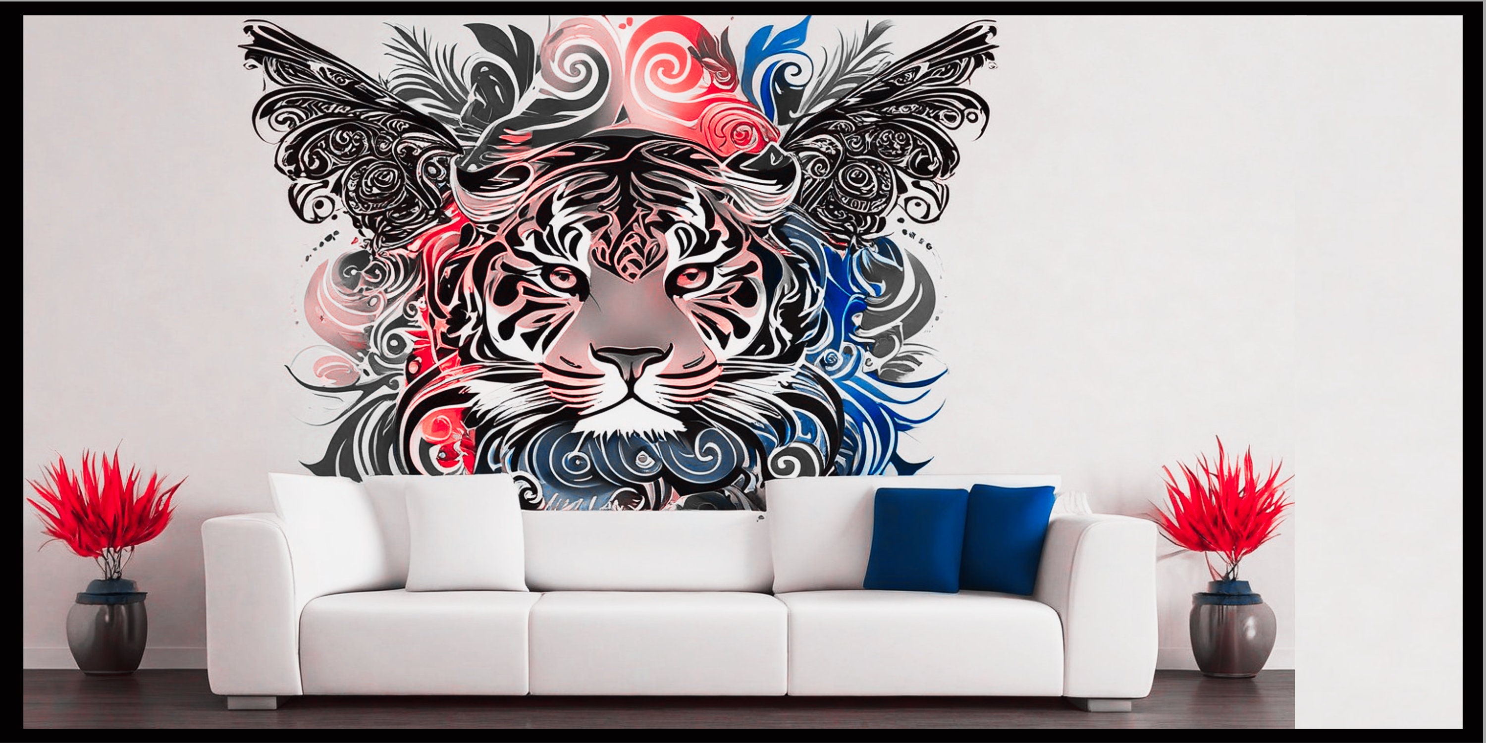 Colorful Tiger Print Tattoo Style Art Tiger Face Design Printable Wall ...