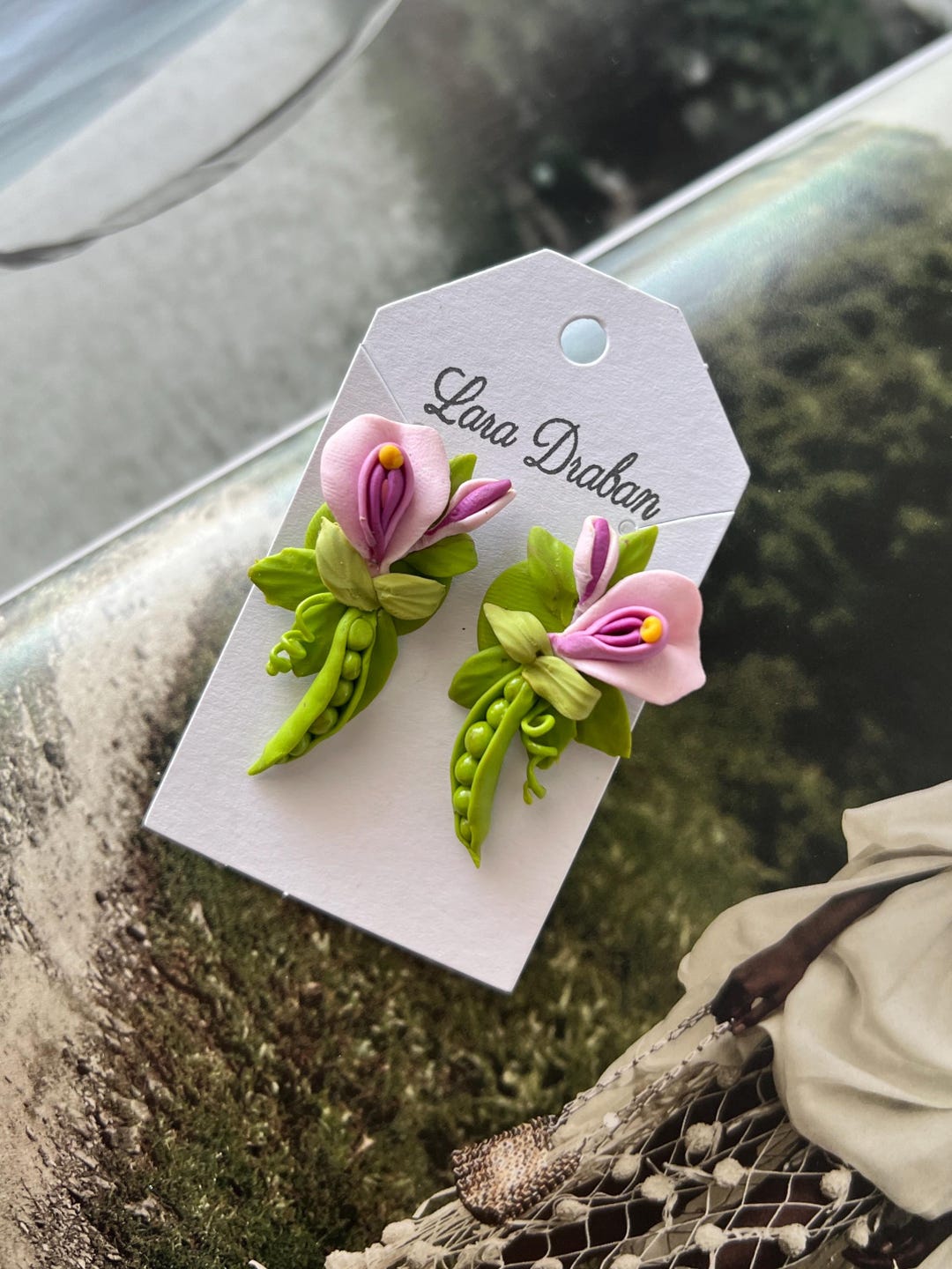 Pink Pea Pod Flower Studs, Polymer Clay Earrings, Bright Green ...