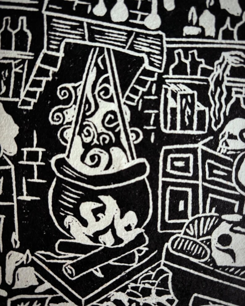 Hedge Witch A4 Handmade Lino Print Witchy, Tudor, Cottagecore, Folklore ...